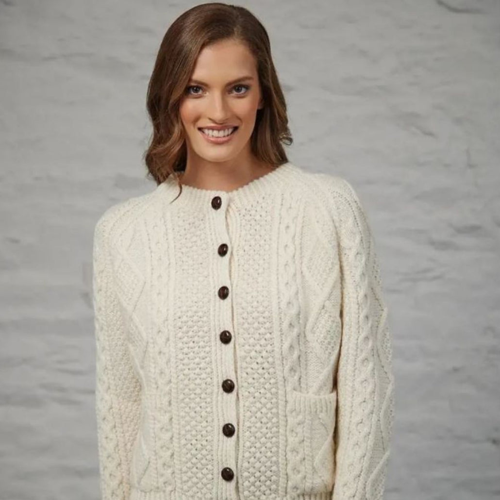 Aran Hand-Knit Lumber Sweater - Natural – Ann Marie's