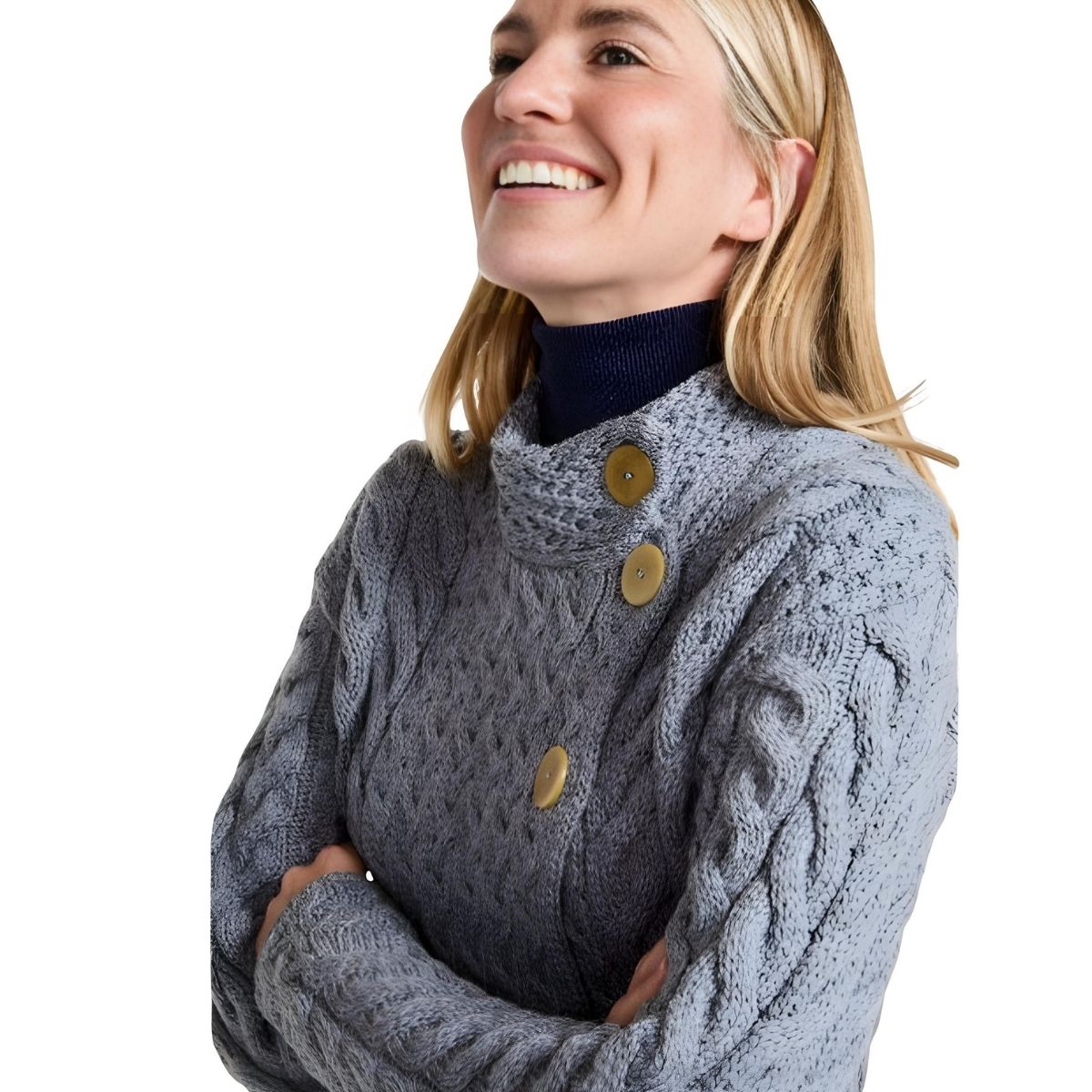 Louisburgh Cable Aran Cardigan - Denim – Ann Marie's