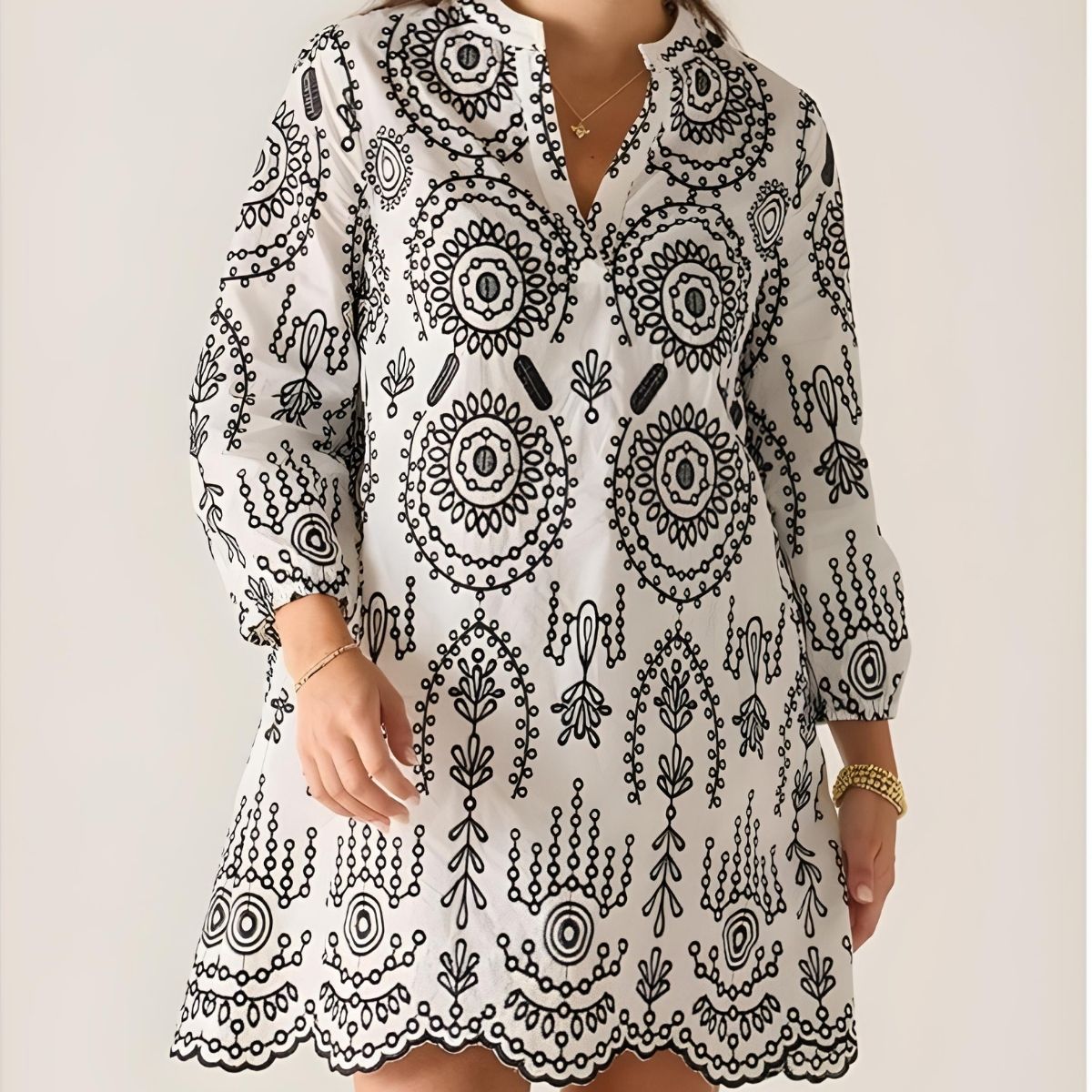 Mersea Edie Embroidered Tunic Dress - Domino – Ann Marie's