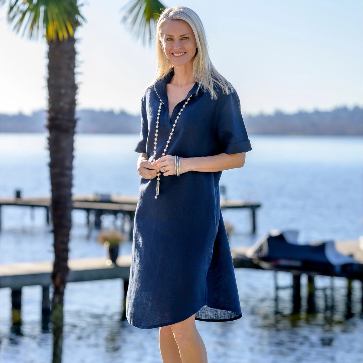 Jodi Dress - Navy Linen – Ann Marie's