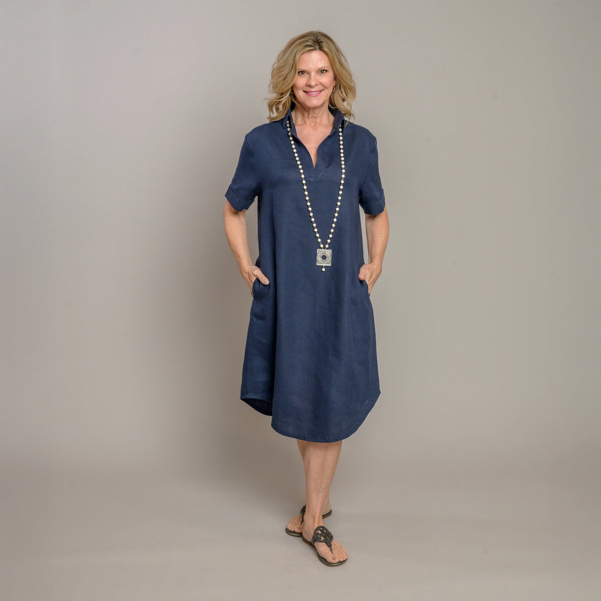 Jodi Dress - Navy Linen – Ann Marie's